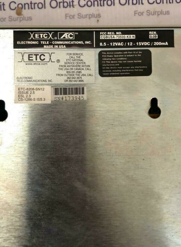 USED ELECTRONIC TELE - COMMUNICATIONS INCORPORATED ETC-8208-SN12 ...