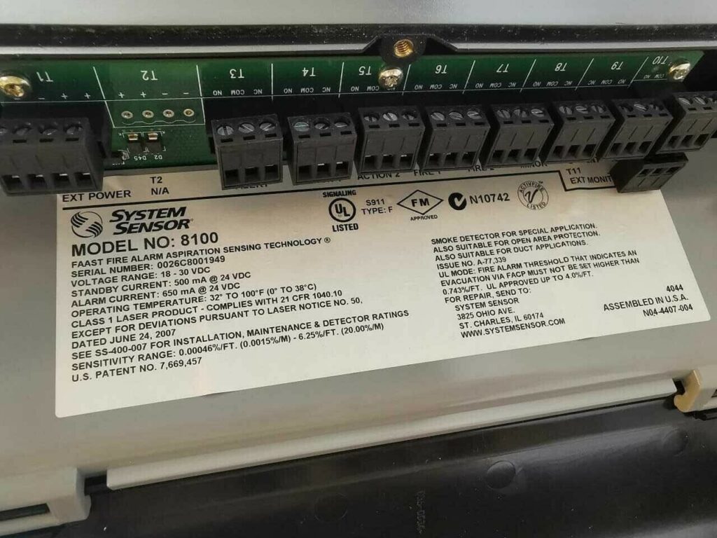 USED SYSTEM SENSOR 8100 FAAST FIRE ALARM ASPIRATION SENSING DETECTOR W ...