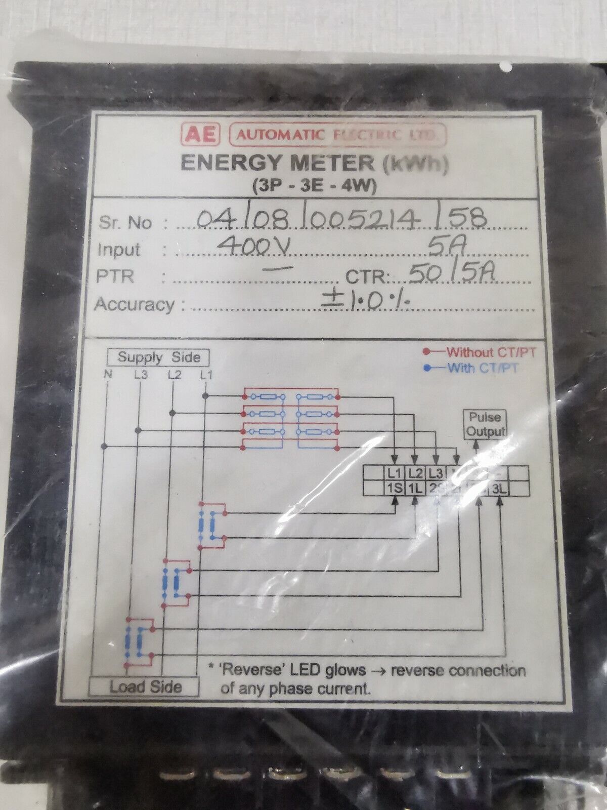 AE AUTOMATIC ELECTRIC ENERGY METER 3P-3E-4W W/O ACCS. / New – Open box ...