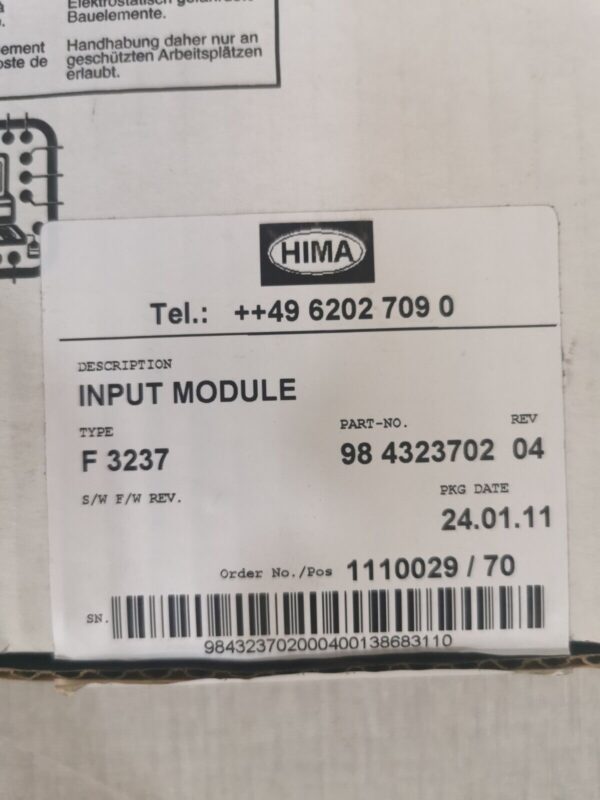 HIMA F 3237 INPUT MODULE 984323702 REV.04 - NEW W/O ORIGINAL BOX ...