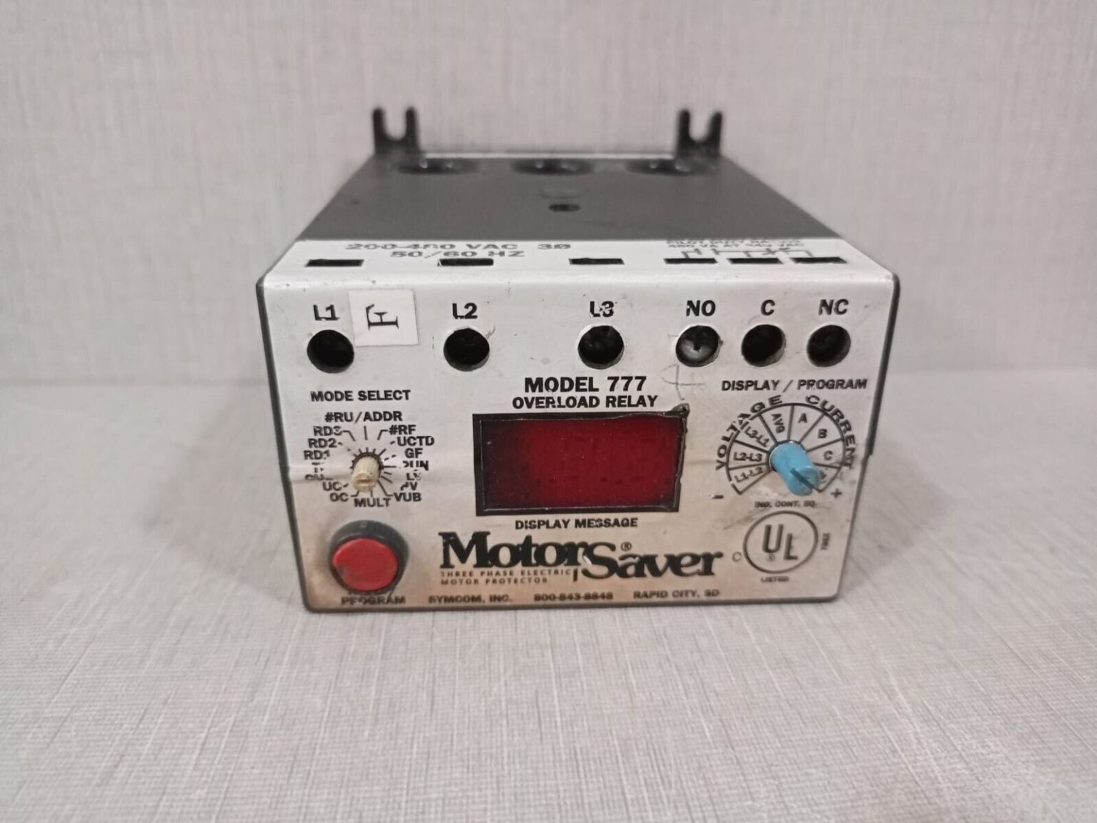 Used Motorsaver Model 777 Overload Relay/Three Phase Electric Motor ...