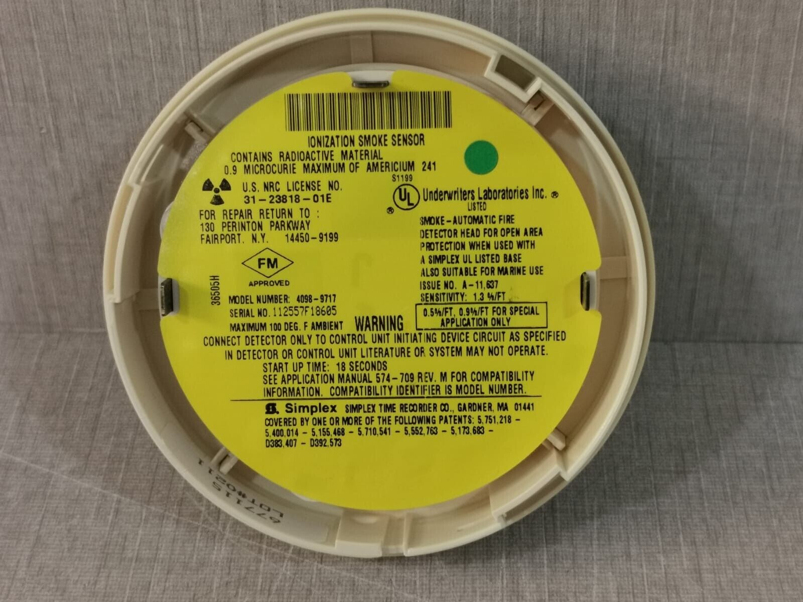 Simplex 4098-9601 Smoke Detector Head - Orbit Surplus