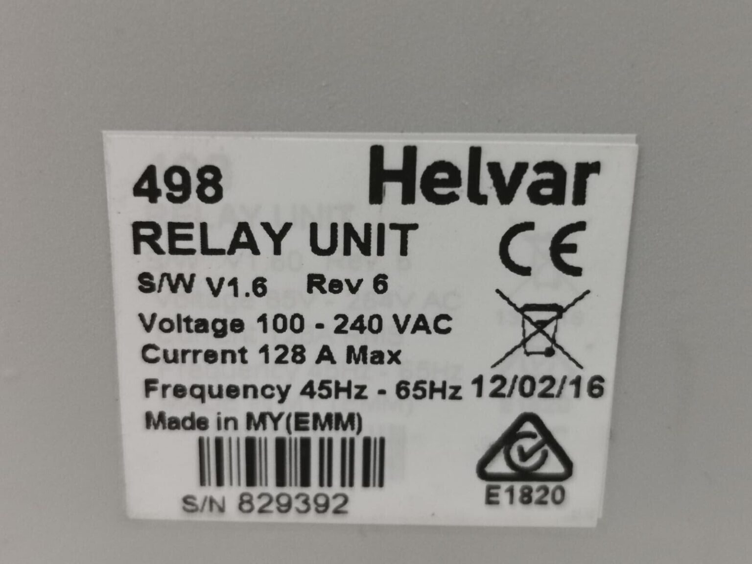 USED HELVAR 498 DIGIDIM V1.6 REV.6 RELAY UNIT, 100-240 VAC, 128A, 45Hz ...
