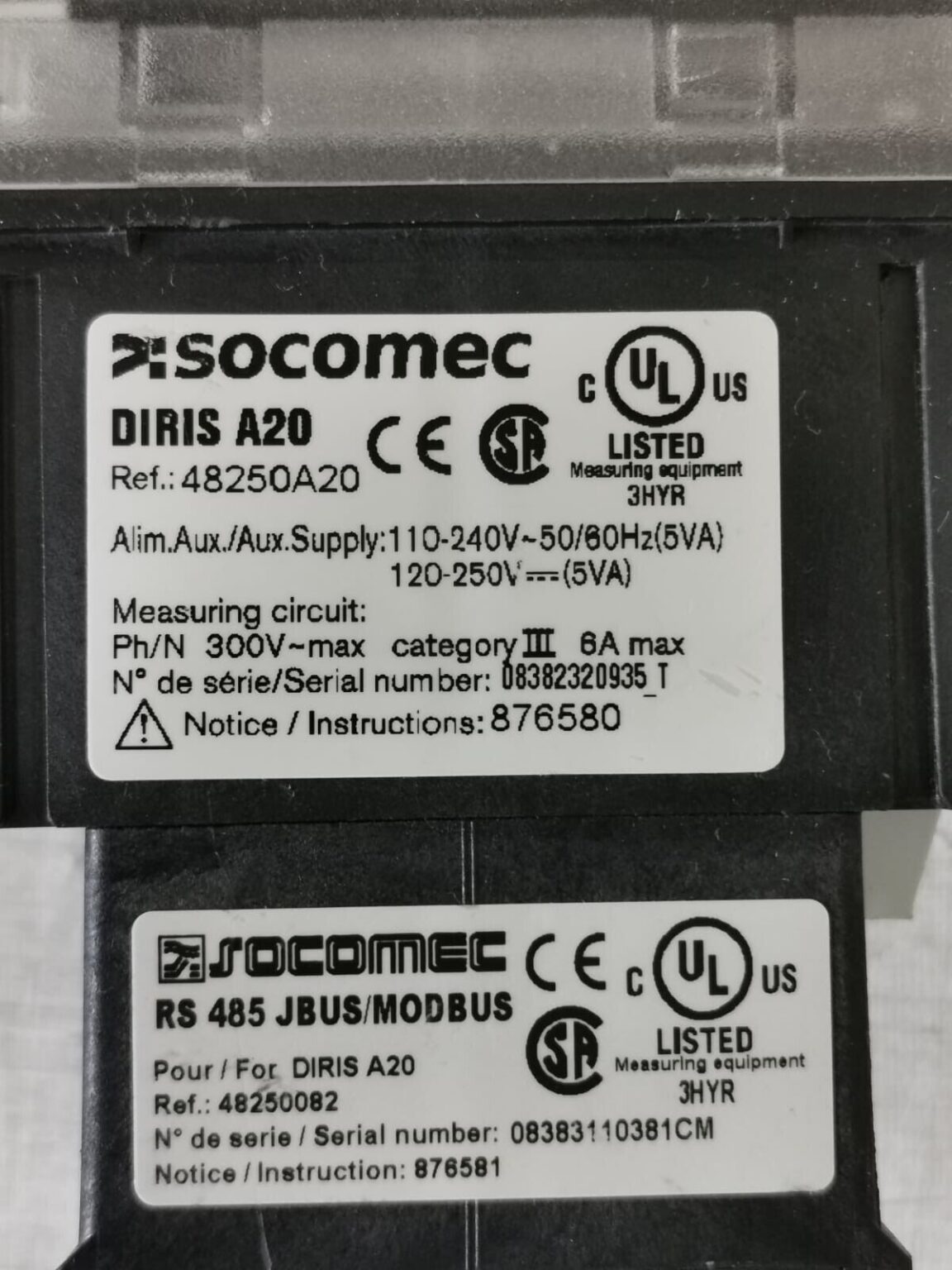 USED SOCOMEC DIRIS A20 48250A20 POWER METER + RS 485 JBUS/MODBUS ...