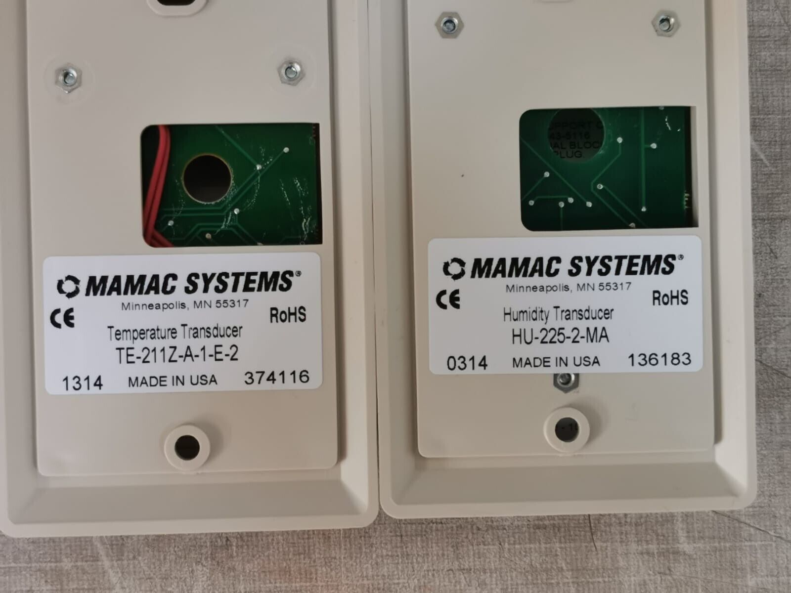 MAMAC SYSTEMS HU-225-2-MA HUMIDITY TRANSDUCER & TE-211Z-A-1-E-2 TEMP ...