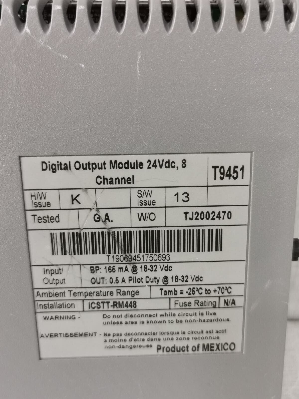 USED ROCKWELL AUTOMATION AADVANCE 9451 DO DIGITAL OUTPUT MODULE 24VDC,8 ...